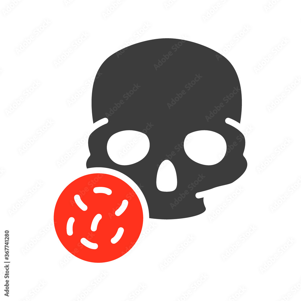 Skull with bacteria colored icon. Bones of the head, cranial bacterial ...