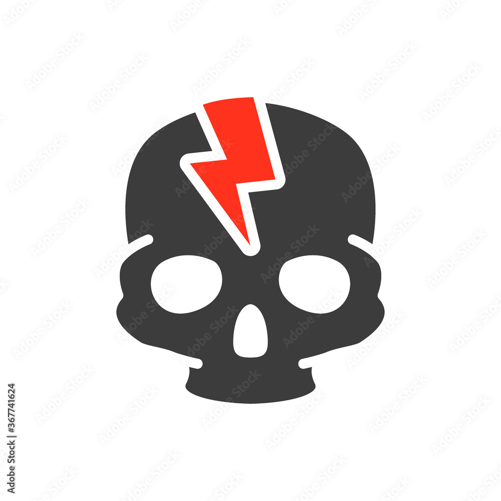 Skull with acute pain colored icon. Broken cranium, bone structure of ...