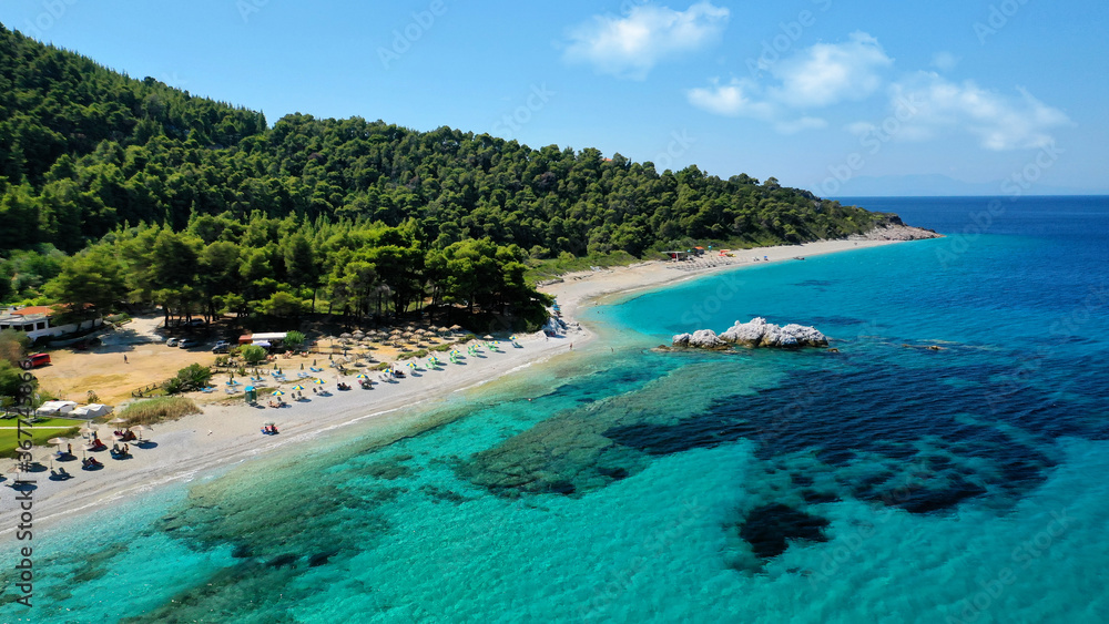 Aerial drone panoramic photo of famous turquoise paradise beach of ...
