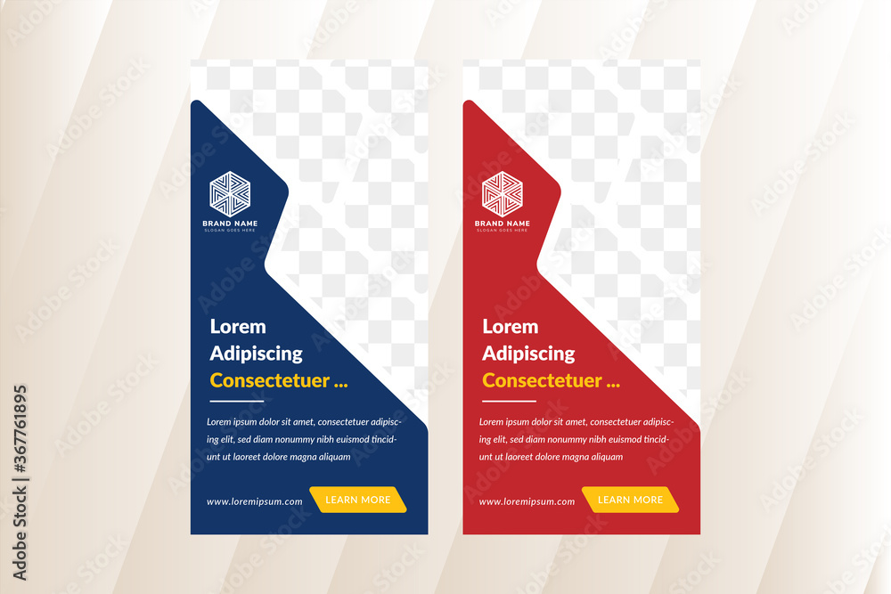 Set of Templates of vector roll-up vertical banners with diagonal ...