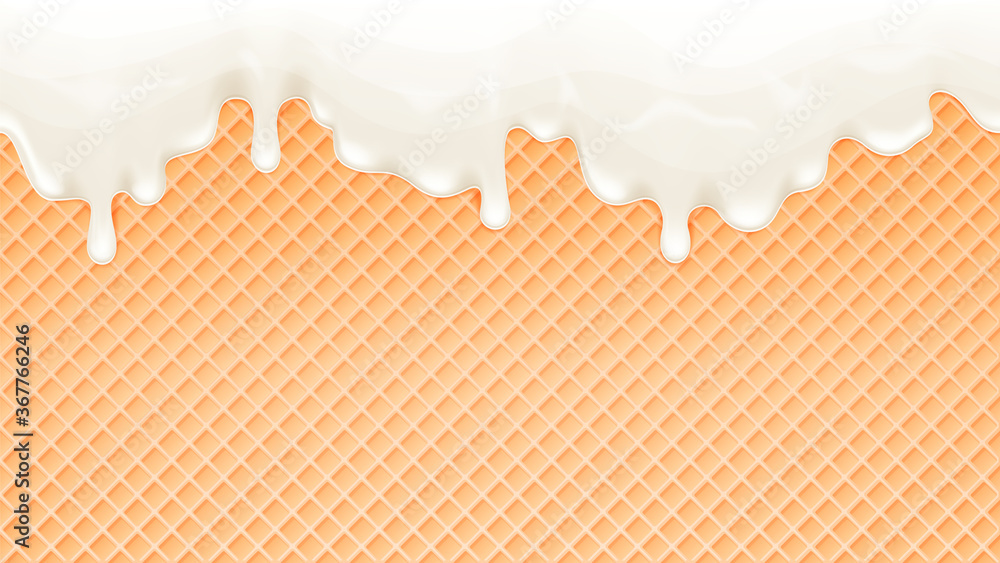 Dripping melting ice cream and wafer background. Vector illustration ...