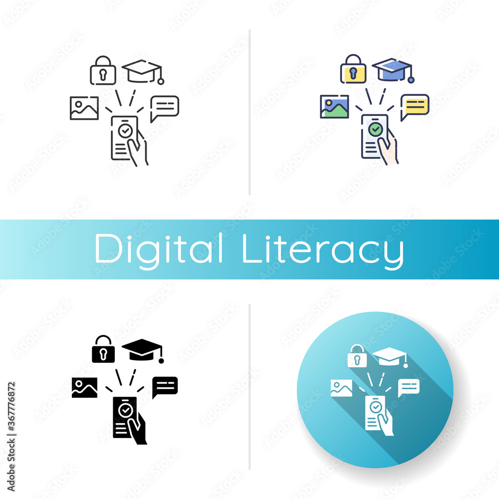 Digital literacy icon. Linear black and RGB color styles. Modern ...