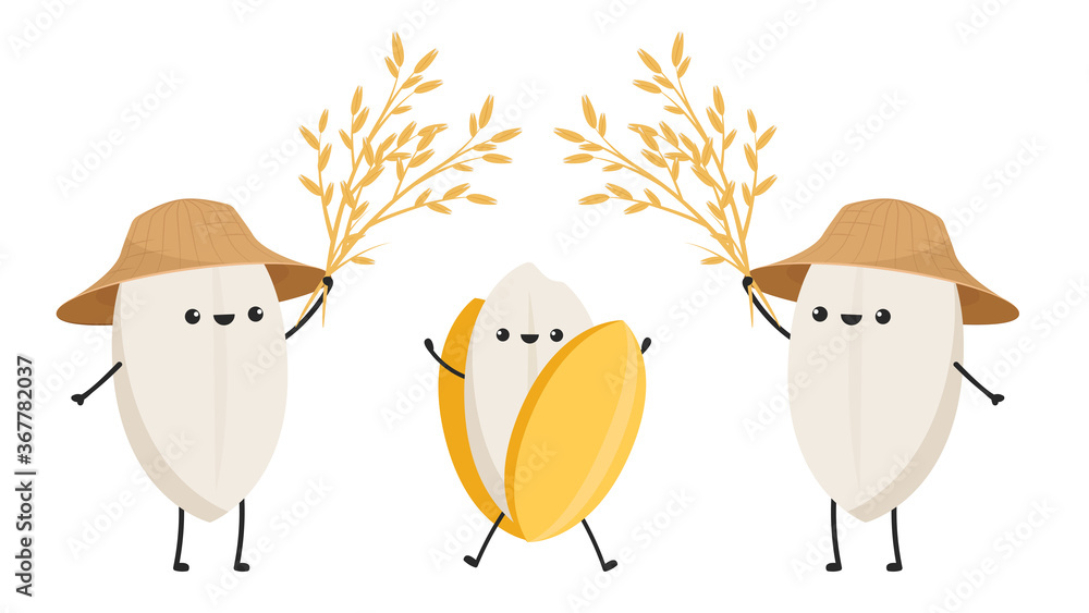 Rice character design. rice vector on white background. rice seed ...
