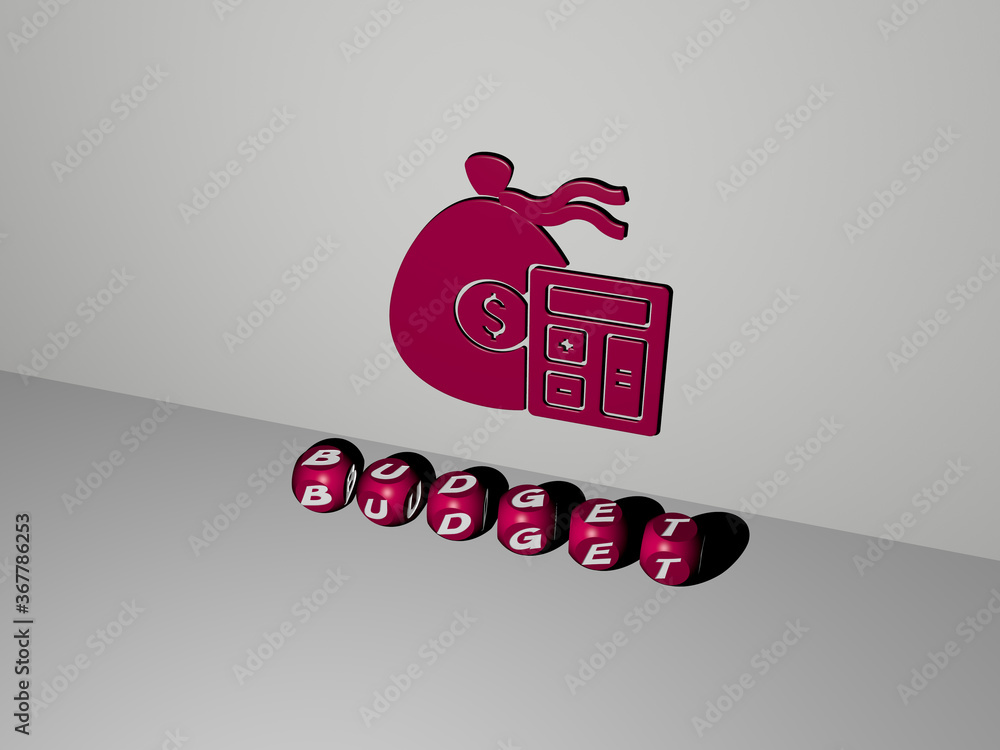 3D representation of budget with icon on the wall and text arranged by ...