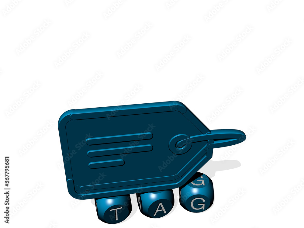 3D representation of TAG with icon on the wall and text arranged by ...
