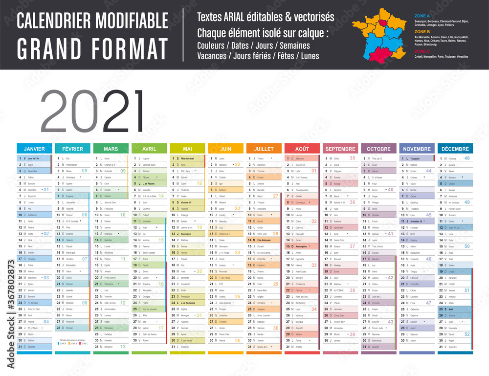 Calendrier 2021 modifiable - Grand format Stock Vector | Adobe Stock