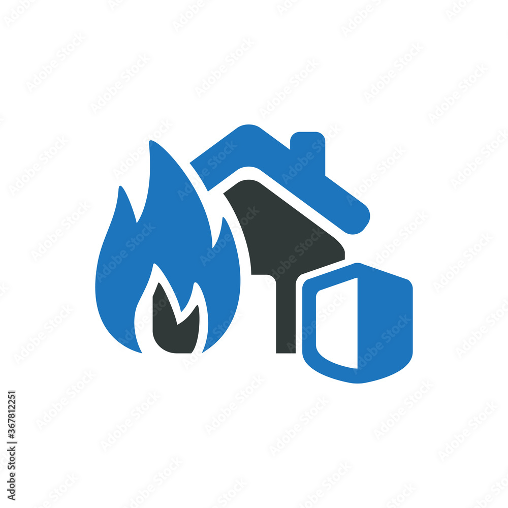 Vector illustration of house fire protection icon on white background ...