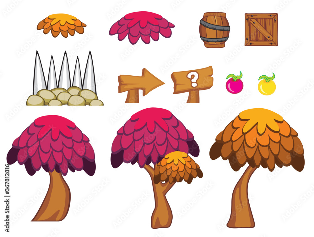 set of game assets, icon, element, tileable seamless tileset, Useful ...