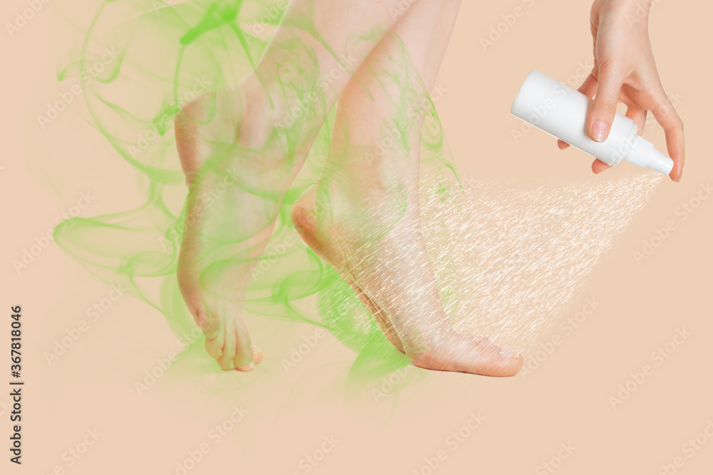 Female feet with a smell coming from them, shown in profile, on which ...