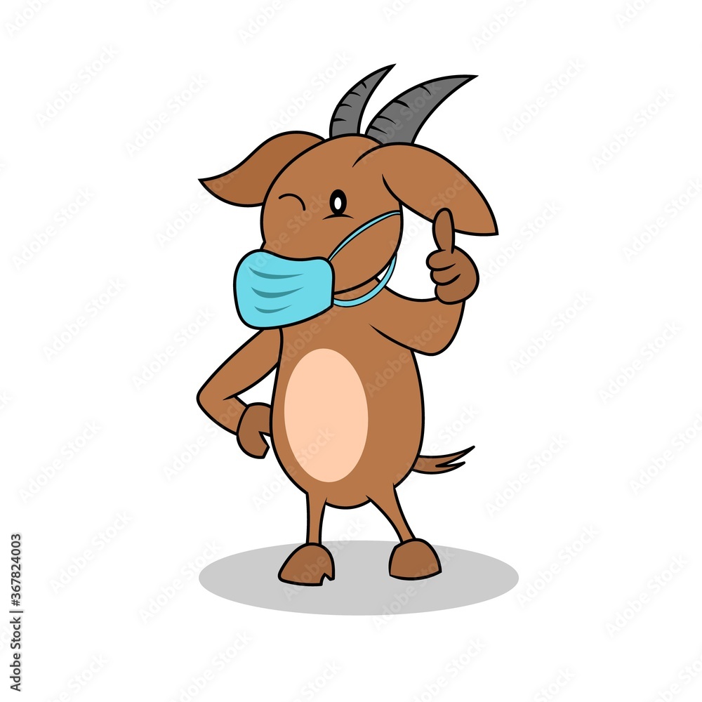 cute cartoon goat using masks. fullbody illustration of goat character ...