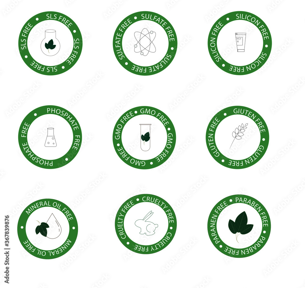 Vector illustration. Organic cosmetic labels set. ECO icons. ECO ...