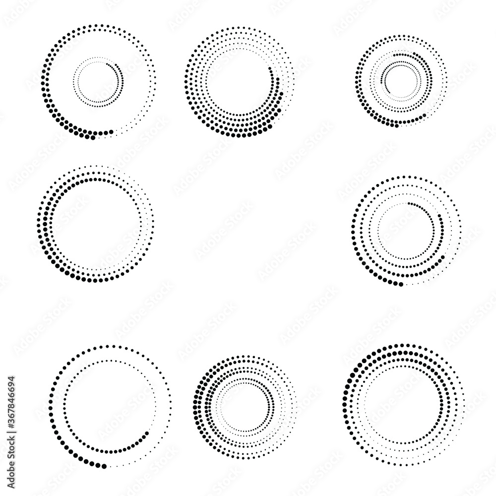 Halftone dots in circle form. round logo . vector dotted frame . design ...