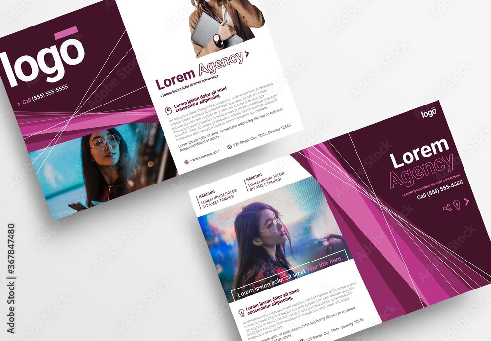 Creative Flyer Layout with Purple Colors Stock Template | Adobe Stock