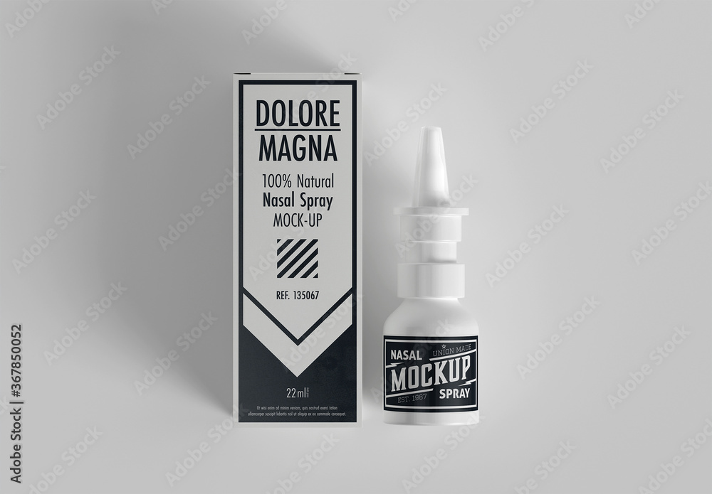 Medical Packaging Mockup with Nasal Spray Bottle and Cardboard Box ...