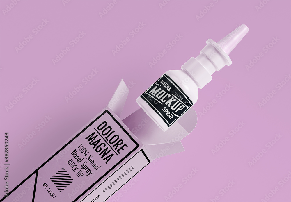Spray Medical Nasal Box Packaging Mockup Stock Template | Adobe Stock