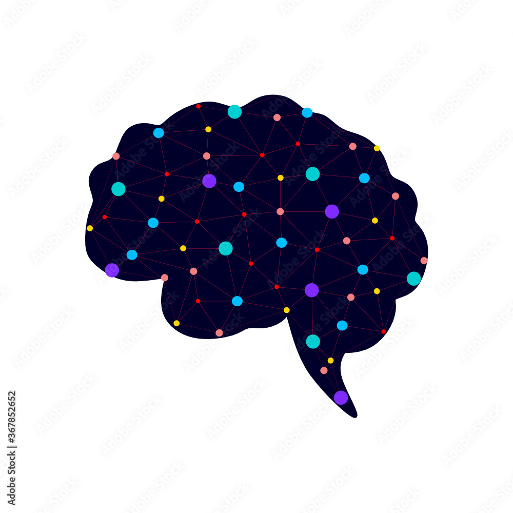 Modern brain link connected point logo vector. Digital human brain ...