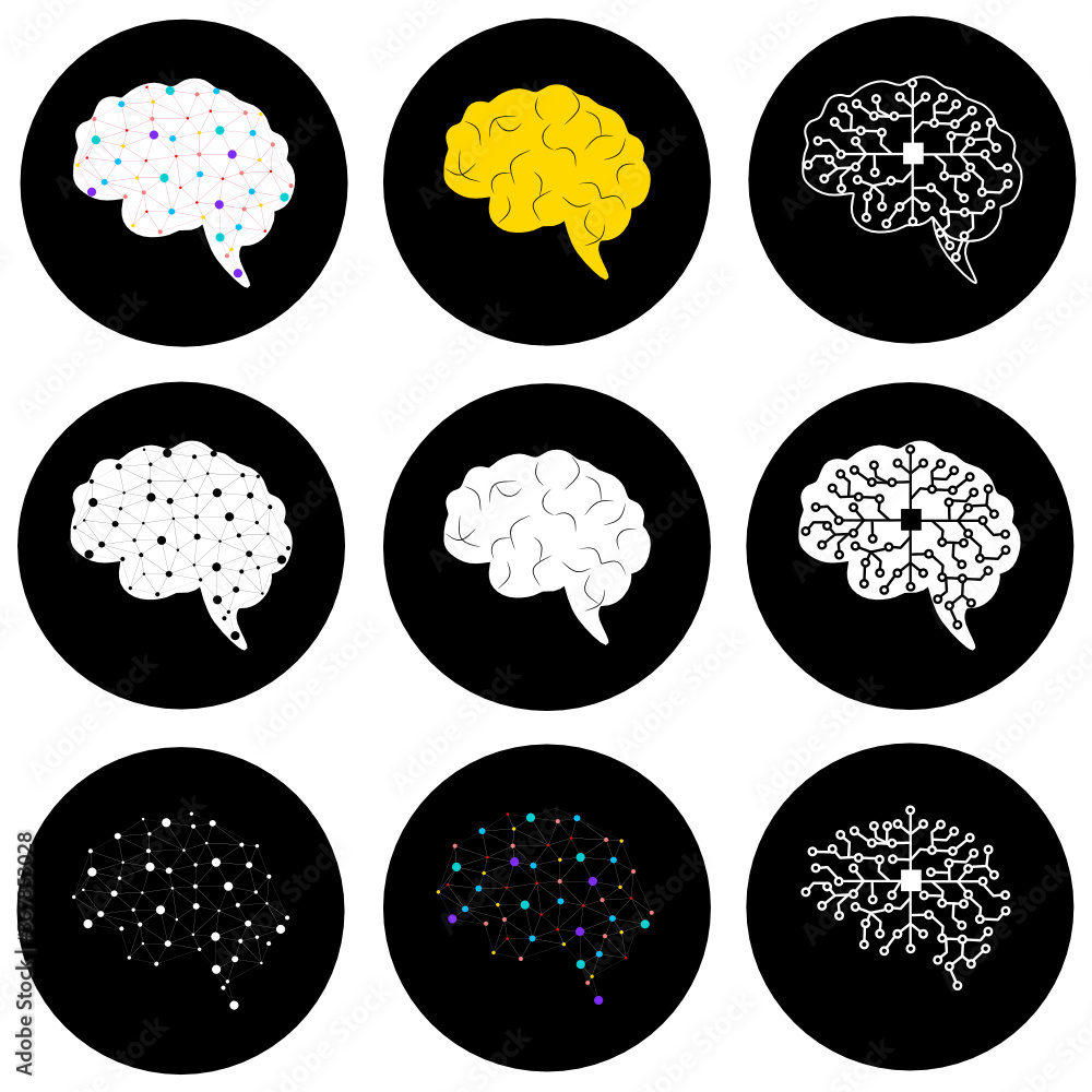 Set of modern brain link connected point icon logo vector. Digital ...