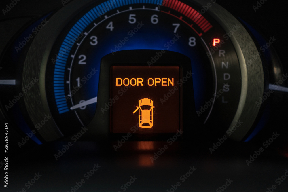 door open system warning icon on vehicle dashboard, car computer display Stock-Foto | Adobe Stock