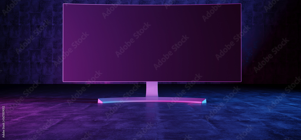 Sci Fi Futuristic Gaming Computer Pc Monitor Empty Screen Realistic ...