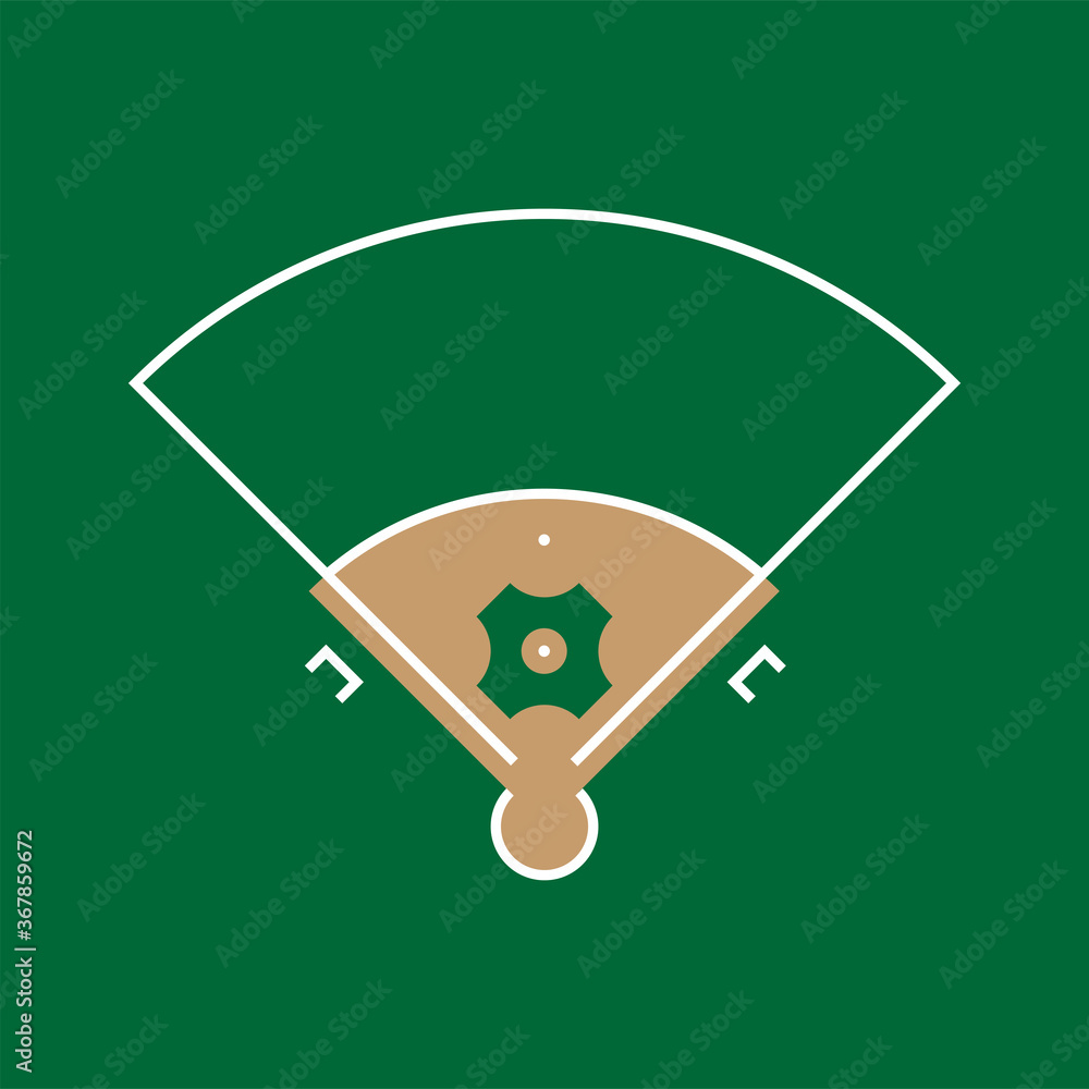 Flat green Baseball grass field with line template. Vector stadium. An ...