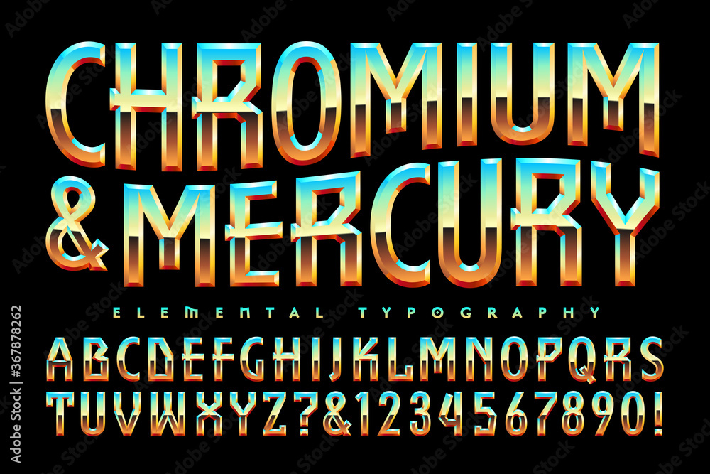 Vector Font Alphabet; Chromium and Mercury is a Beveled Reflective ...