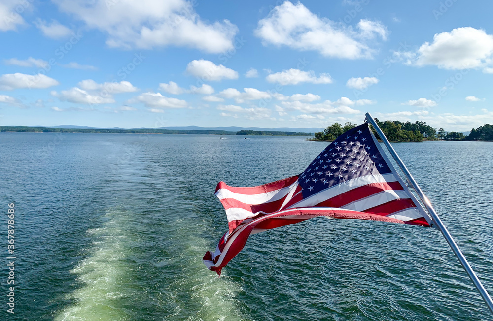 american flag on a boat Stock Photo | Adobe Stock