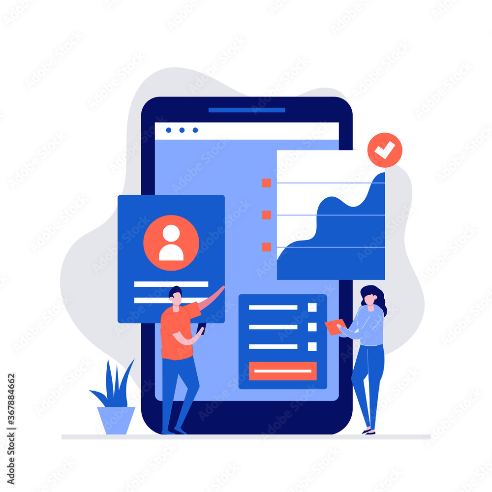 Mobile office vector illustration concept with characters. Modern flat ...