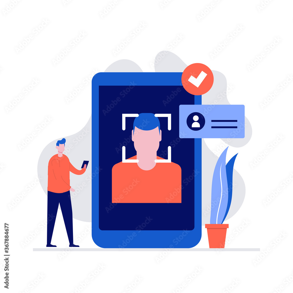 Face recognition vector illustration concept with characters. Modern ...