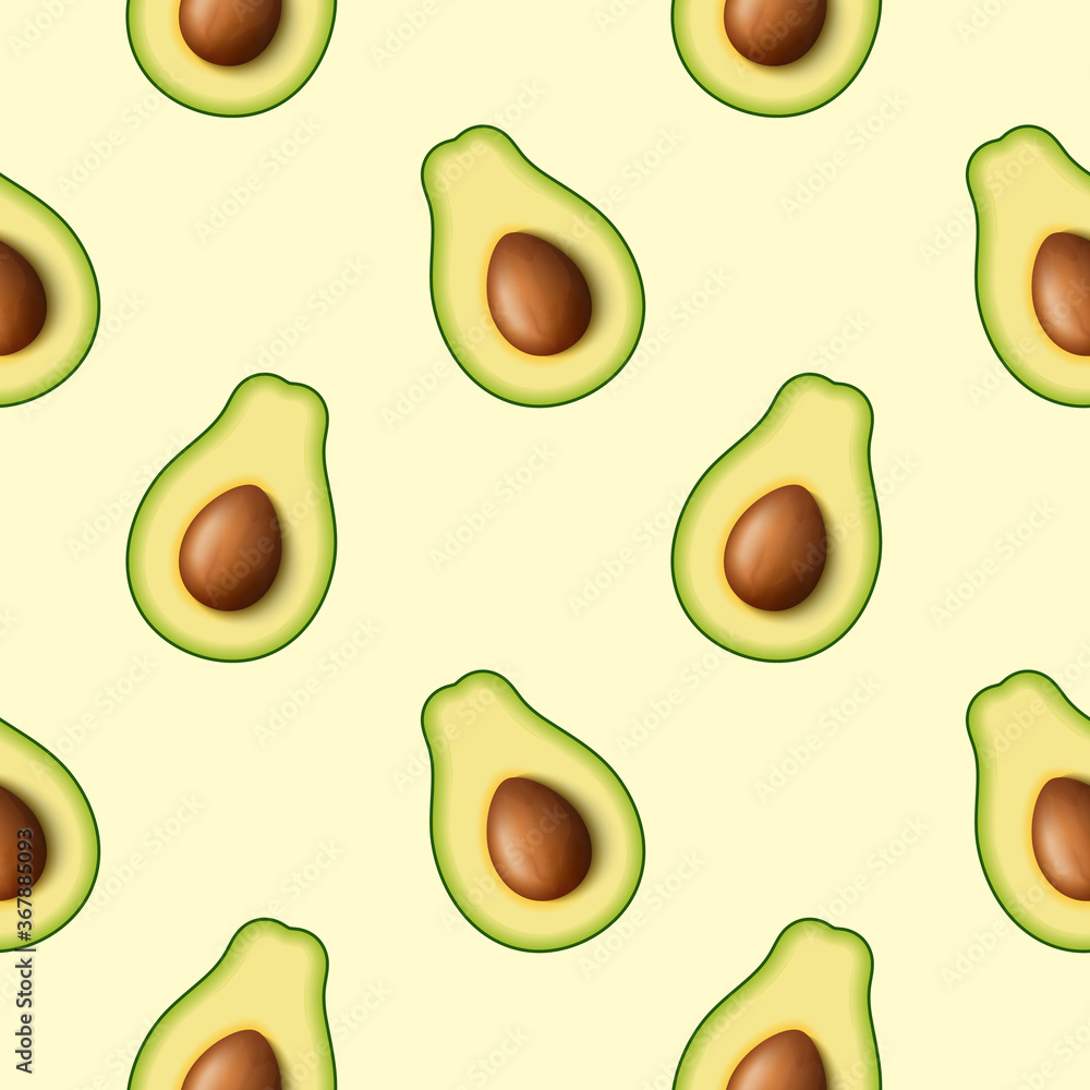 Seamless pattern of realistic green avocado for healthy eating. 3d ...