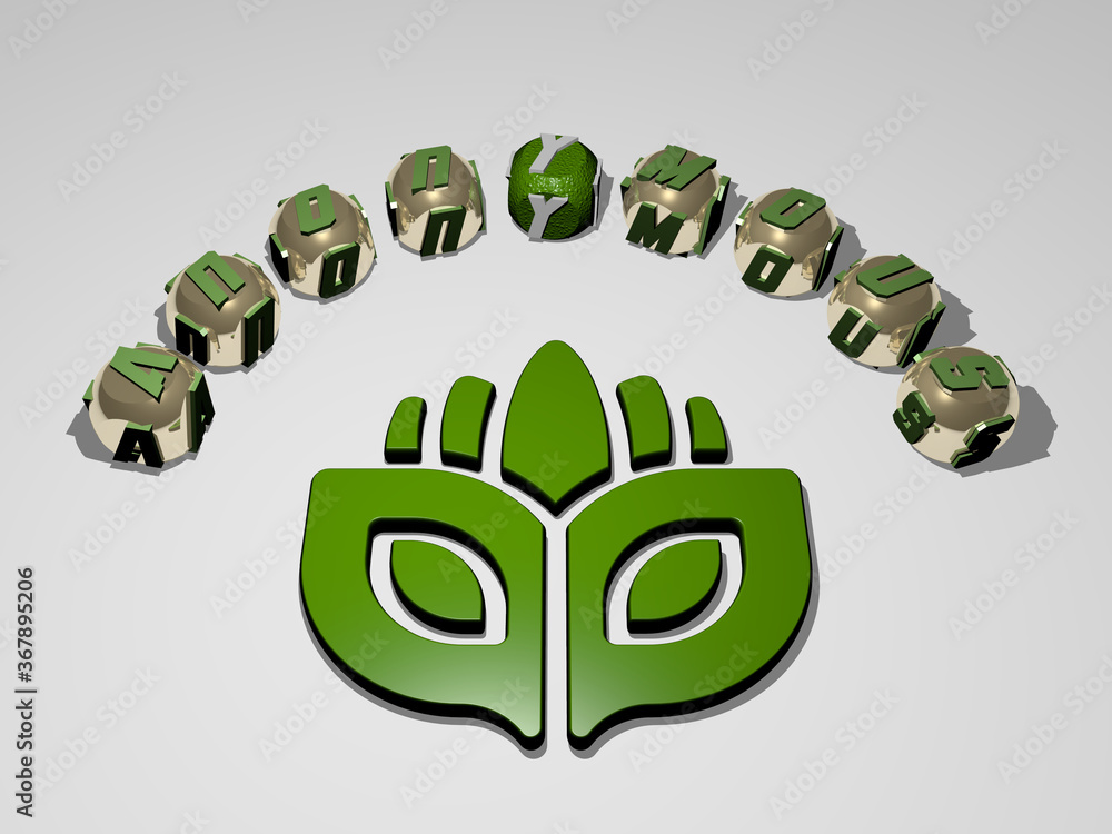 3D representation of anonymous with icon on the wall and text arranged ...