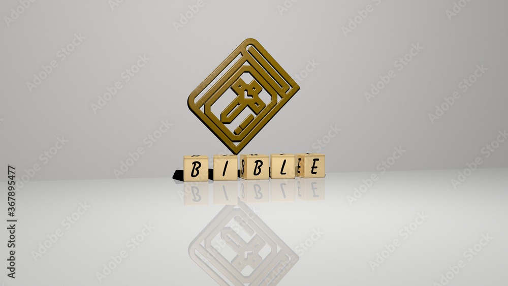 3D illustration of bible graphics and text made by metallic dice ...