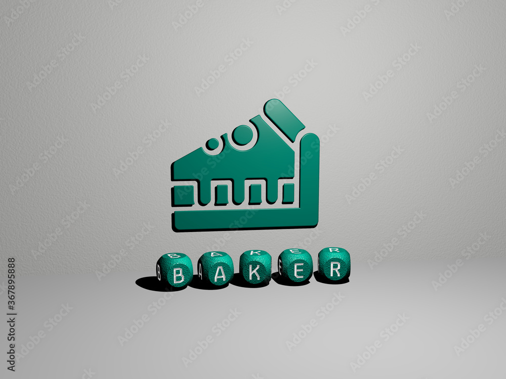 3D representation of baker with icon on the wall and text arranged by ...