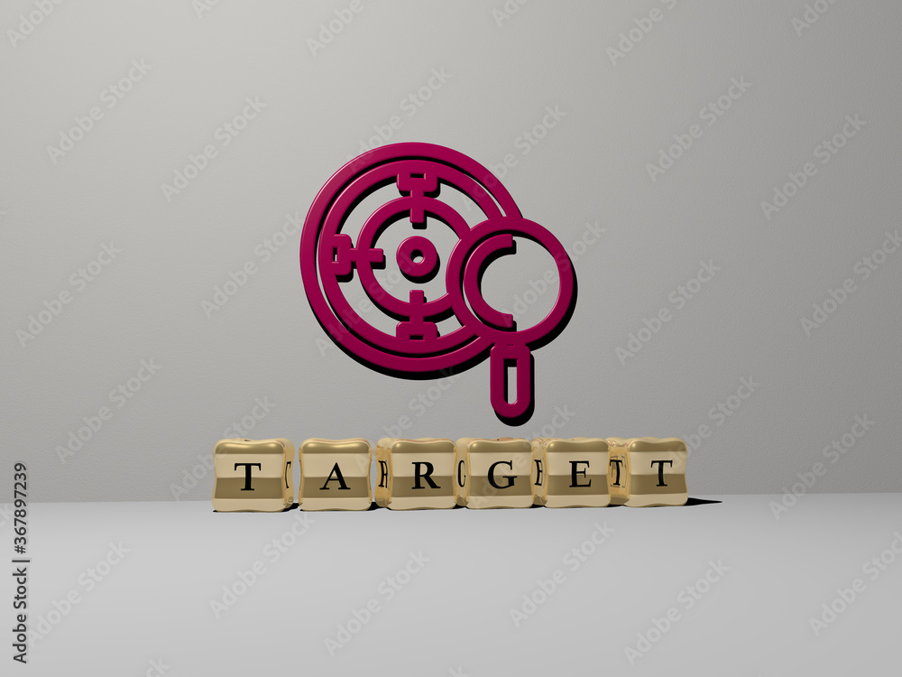 3D representation of target with icon on the wall and text arranged by ...