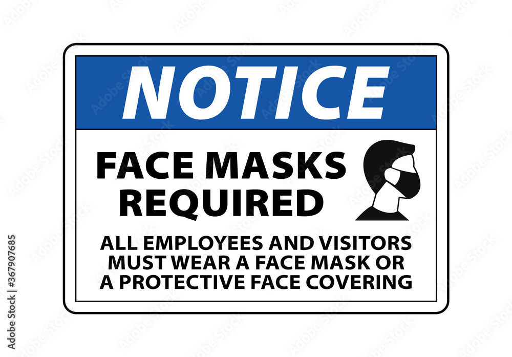 notice face mask required sign and symbol, face covering sign Stock ...