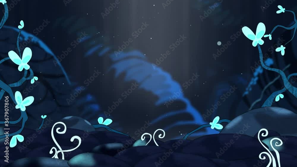 Animated 2D landscape, beautiful blue landscape, floating particles ...