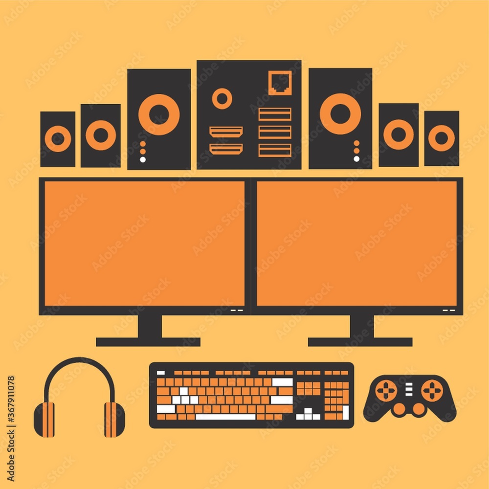 dual monitor computer set Stock Vector | Adobe Stock