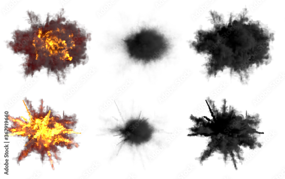 six round explosions of missile interception blast or antiaircraft gun ...