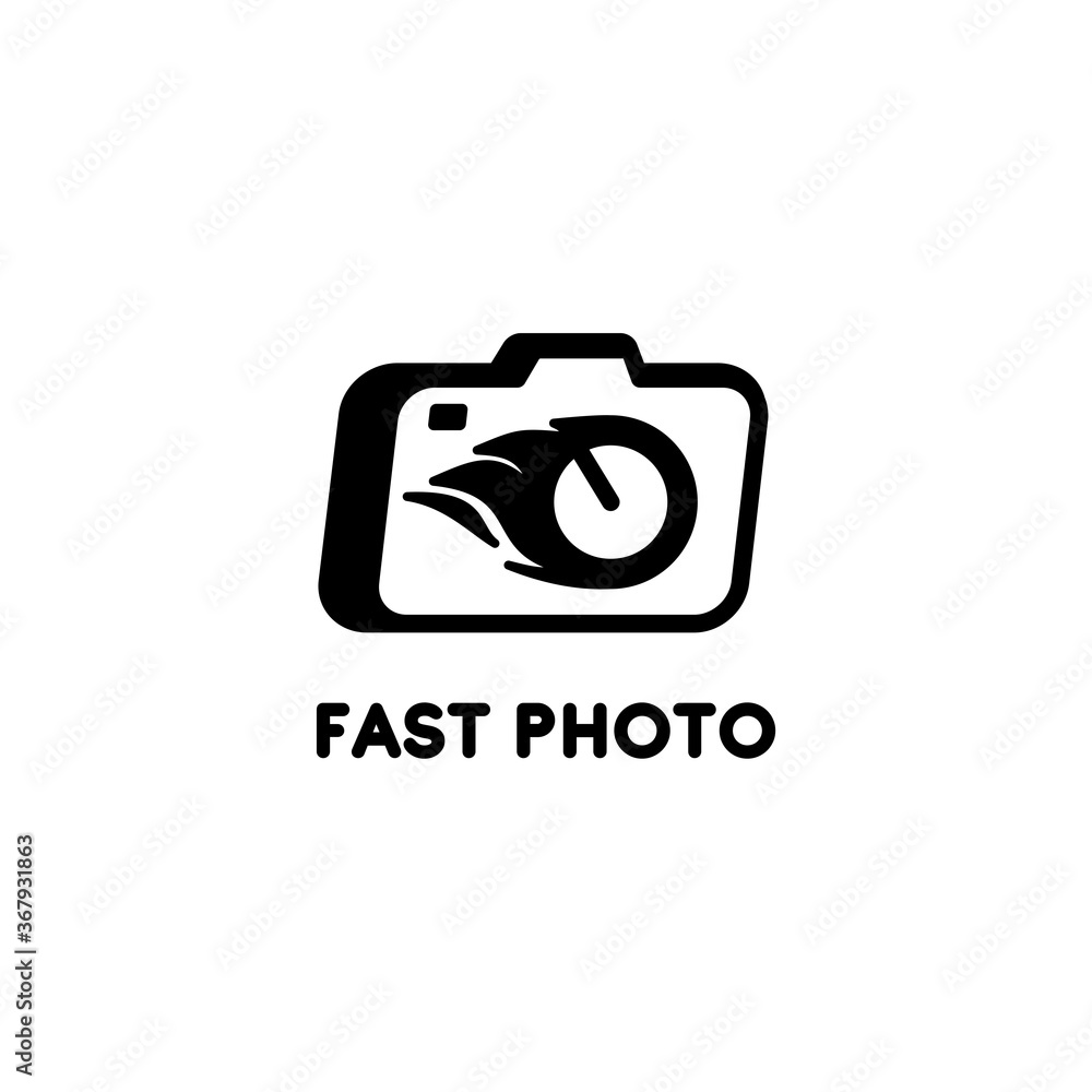 Vector black and white logo with a camera. Logo for a quick photo ...