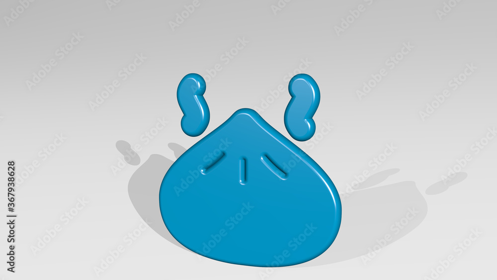 ASIAN FOOD PORK BUN stand with shadow. 3D illustration of metallic ...