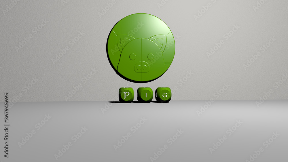 3D graphical image of PIG vertically along with text built by metallic ...