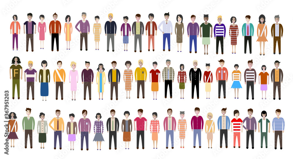 Set of full body diverse business people. Flat icons design white ...