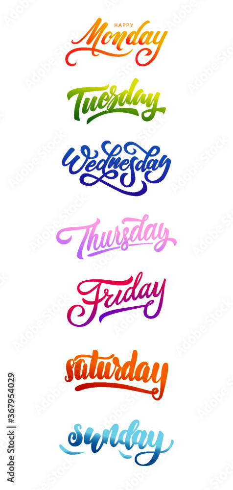 vector lettering, calligraphy,typographic set of days of the week ...