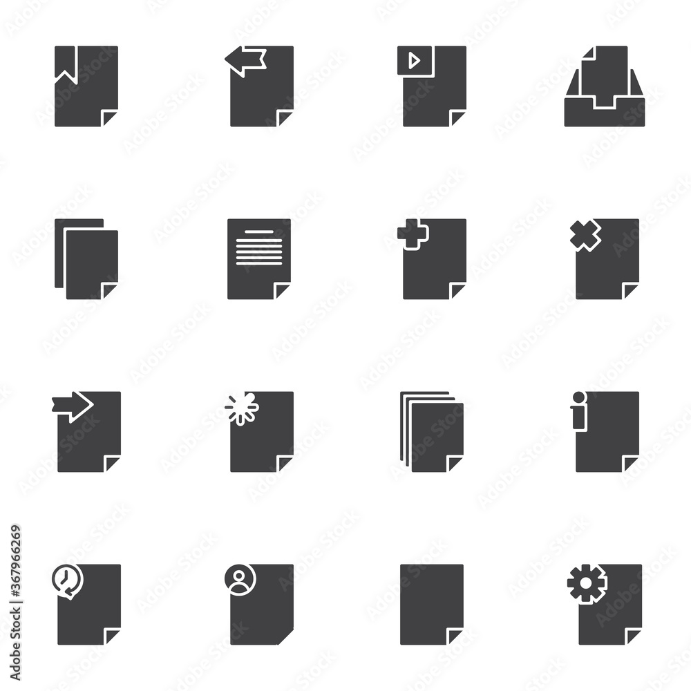 UI documents vector icons set, modern solid symbol collection, filled ...