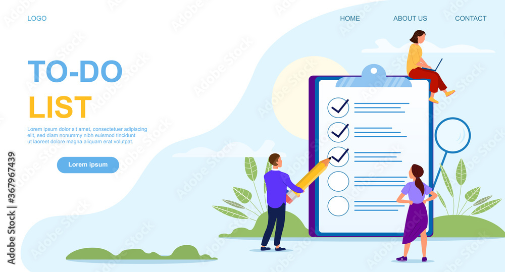 Monthly and daily planning. Tiny people standing near giant To Do List ...