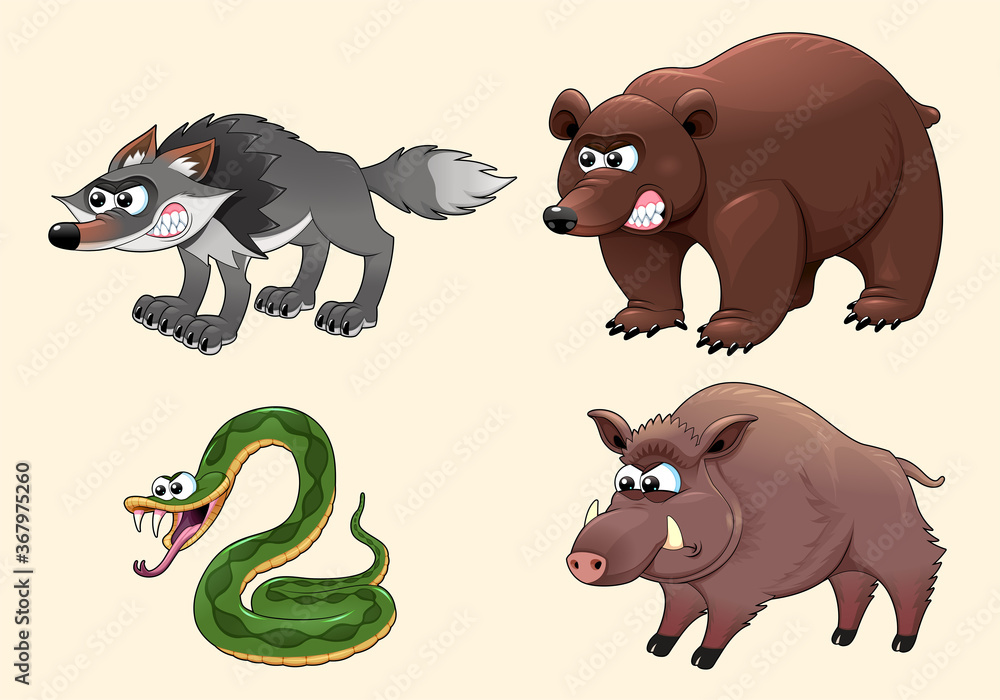 Funny angry forest animals. Cartoon vector characters for children and ...