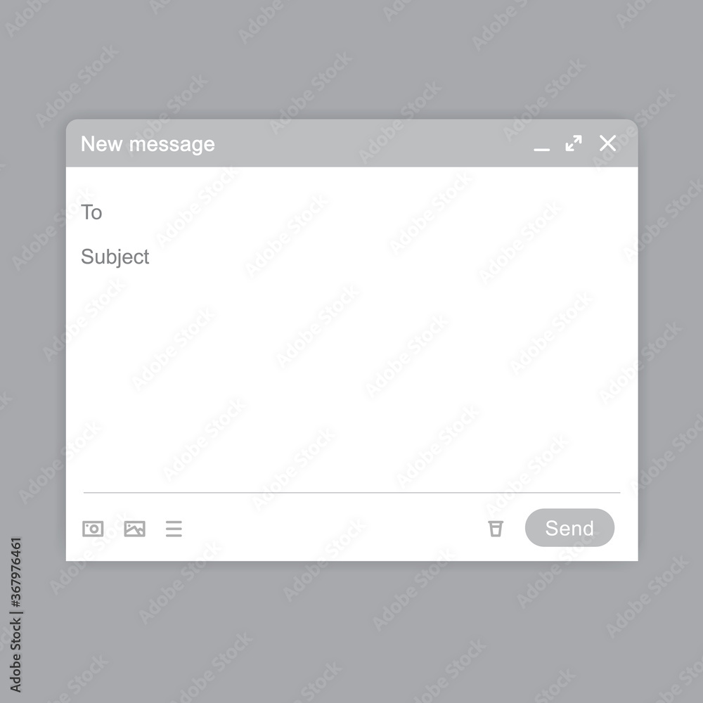 Blank window of E-mail window white template. Sample frame design Mail message interface blank ...