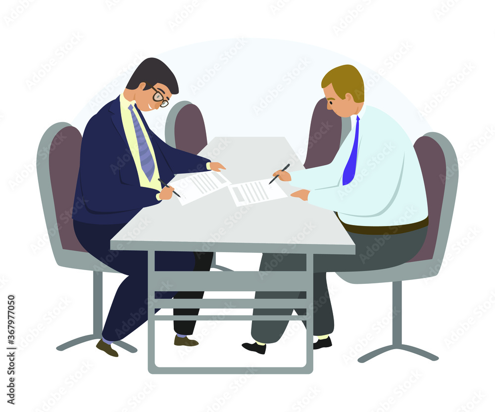 Contract Sign Up flat vector illustration. Success deal, partnership ...