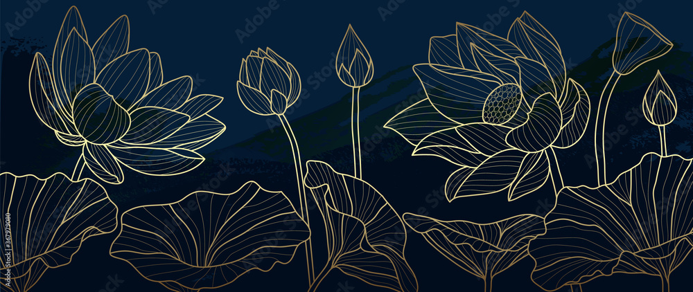 Luxury wallpaper design with Golden lotus and natural background. Lotus ...