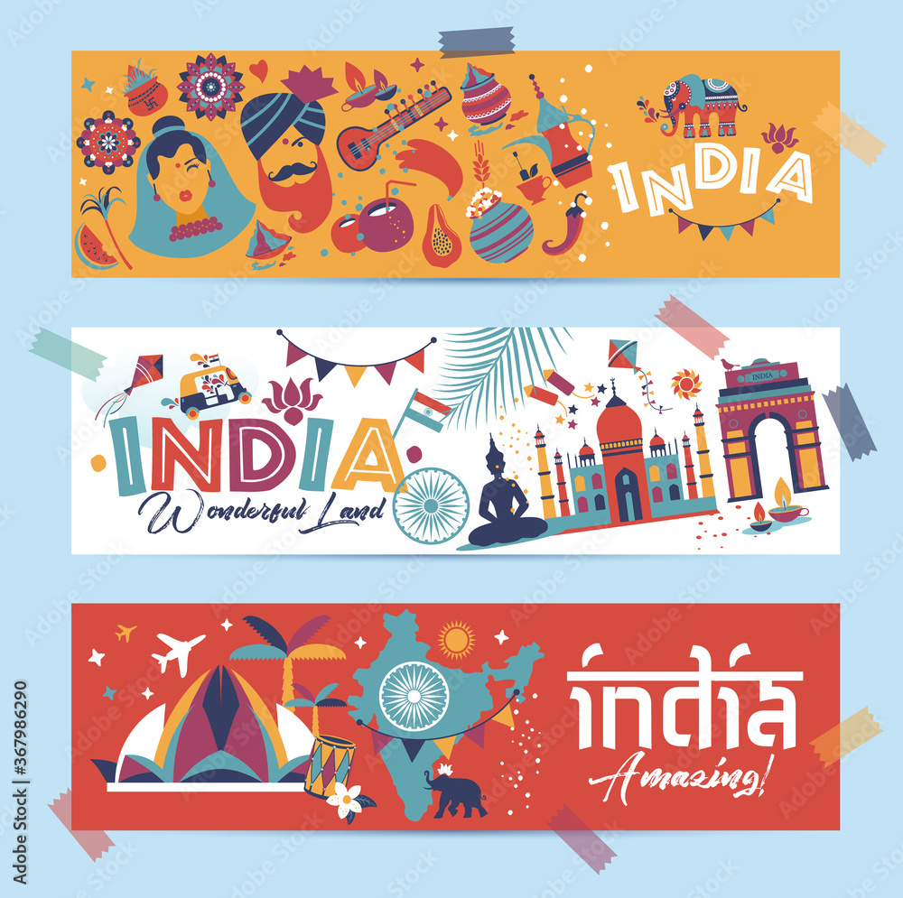 India set Asia country vector Indian architecture Asian traditions ...
