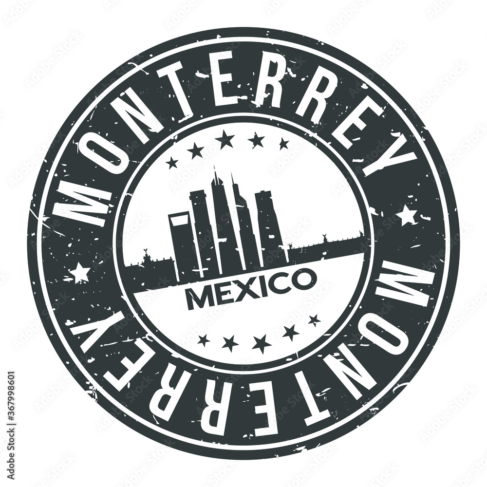 Monterrey Mexico Round Stamp Icon Skyline City Design badge Rubber ...